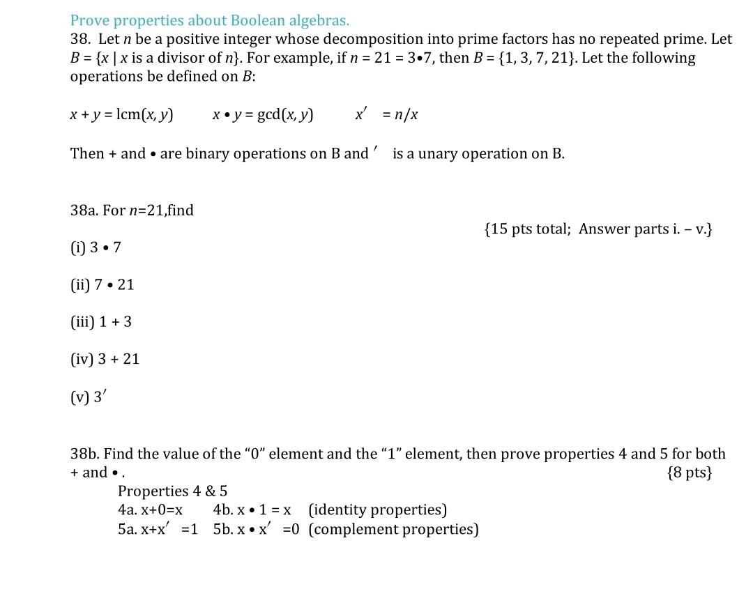 Solved Prove Properties About Boolean Algebras 38 Let N Be