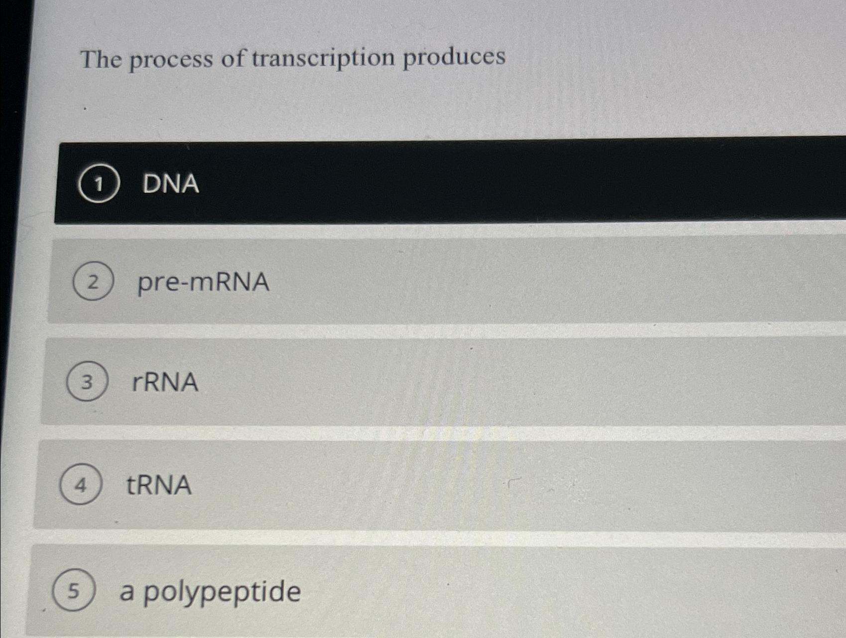 Solved The process of transcription | Chegg.com