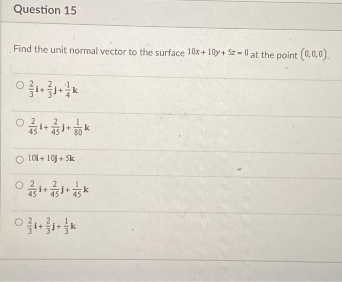 Solved Find the unit normal vector to the surface | Chegg.com