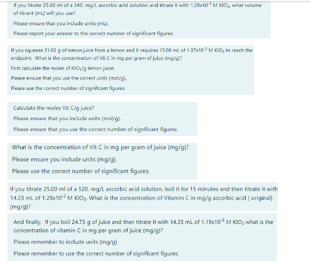 Solved If you titrate 25.00ml ﻿of a 540mgL ﻿ascorbic acid | Chegg.com
