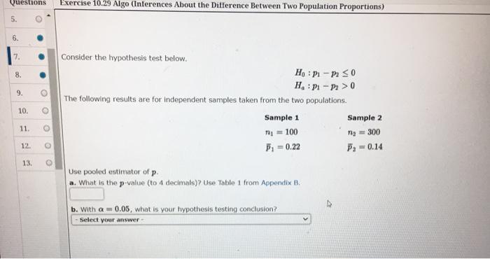 Solved Questions Exercise 10.29 Algo (Inferences About the | Chegg.com