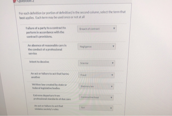 Solved For each definition (or portion of definition) in the | Chegg.com