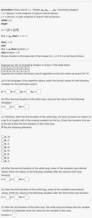 Solved procedure binary search [x; integer, a1,a2,…+,a4 - | Chegg.com