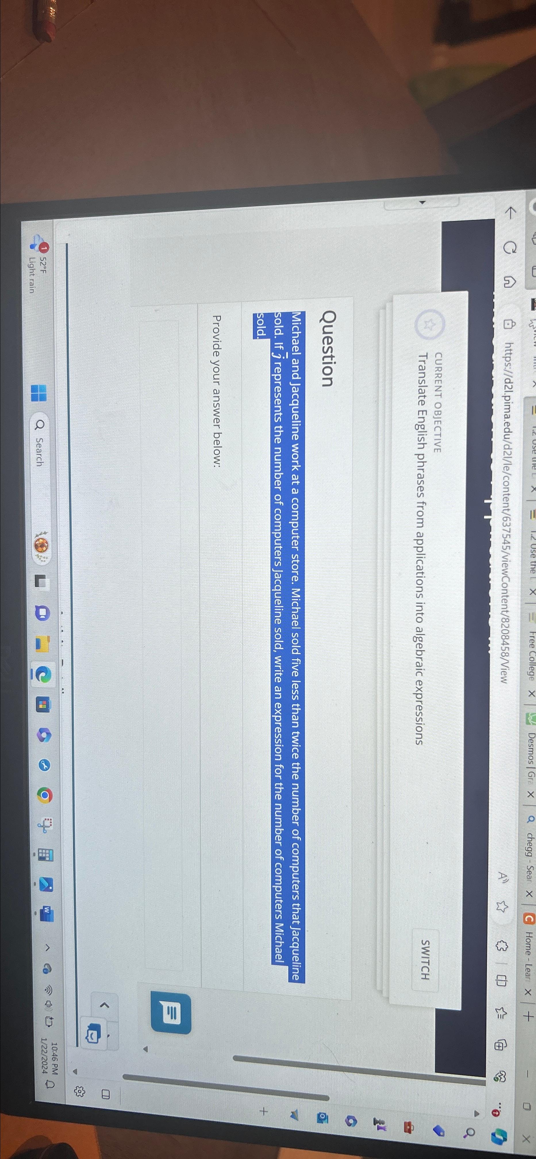 Solved CURRENT OBJECTIVETranslate English phrases from | Chegg.com