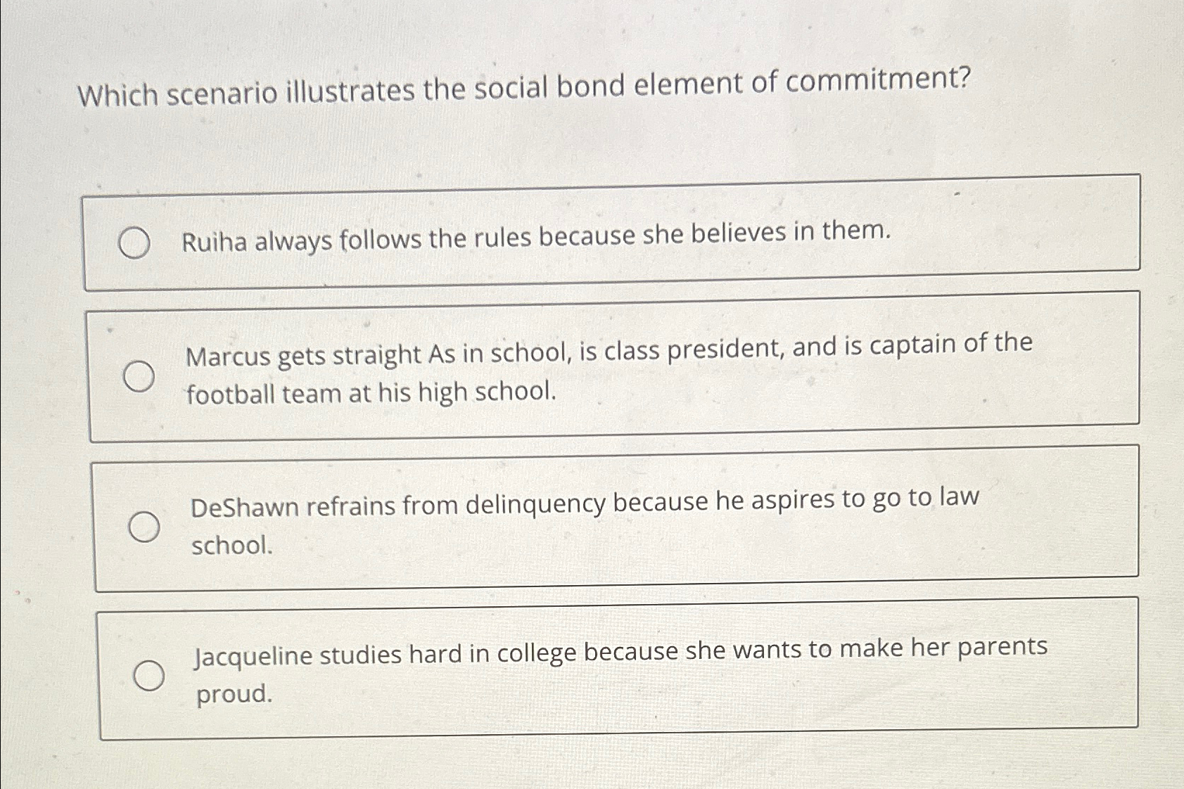 Solved Which scenario illustrates the social bond element of | Chegg.com