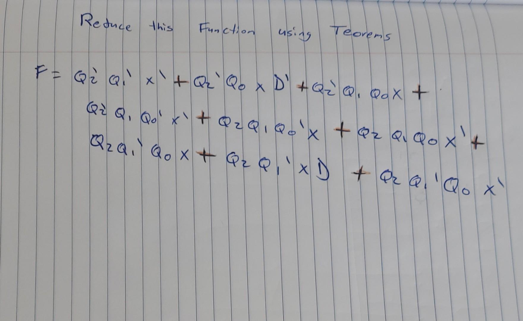 Solved Reduce this Function using Teorems | Chegg.com