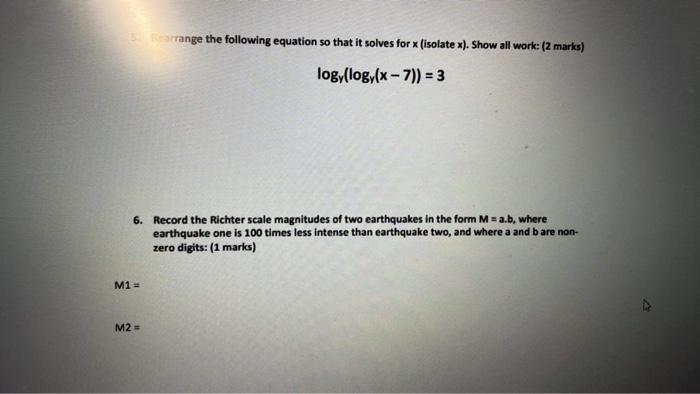 Solved (range the following equation so that it solves for x | Chegg.com