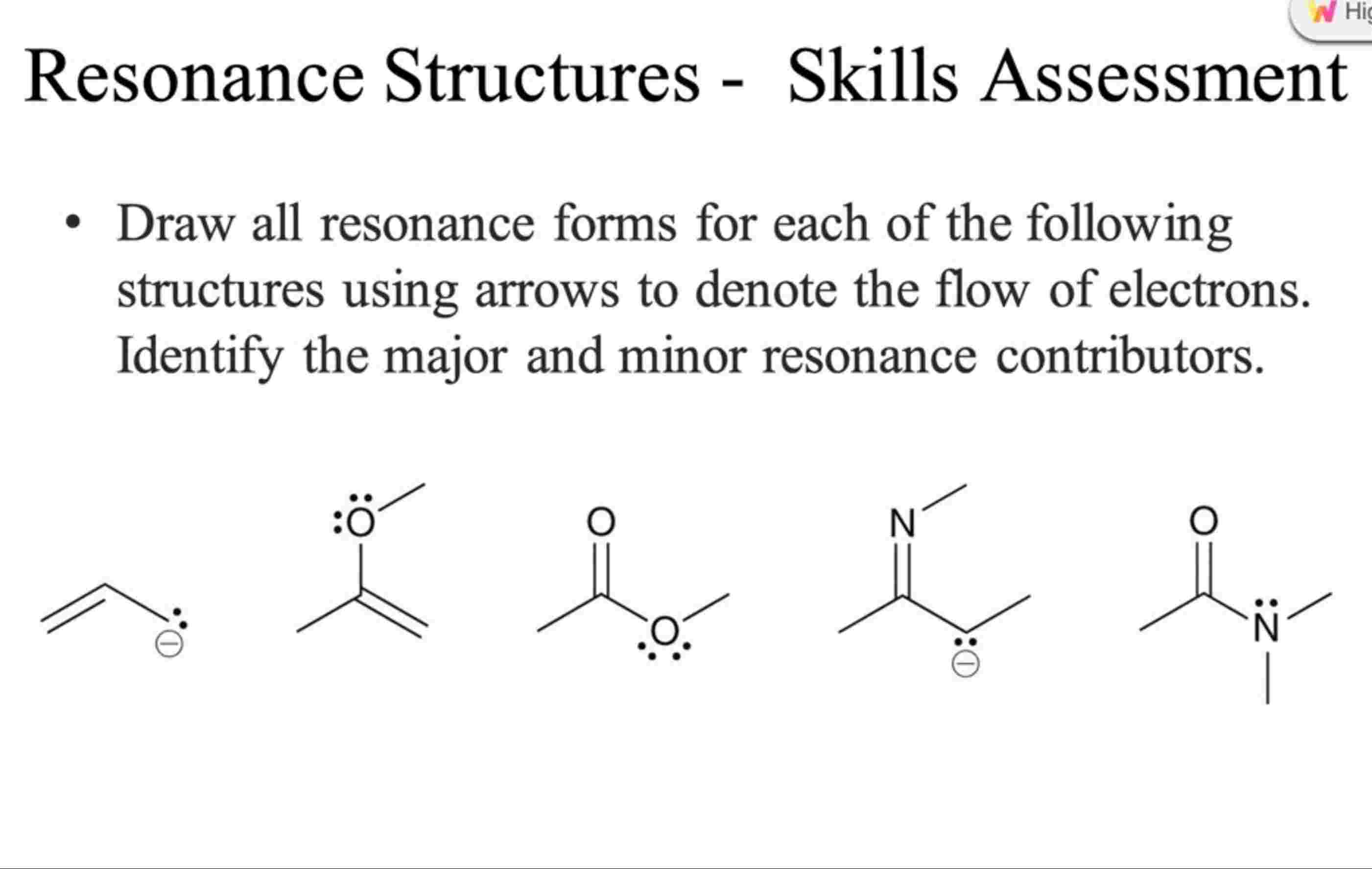 Solved Resonance Structures - ﻿Skills Assessment - ﻿Draw all | Chegg.com