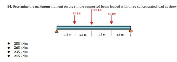 Solved 24. Determine the maximum moment on the simple | Chegg.com