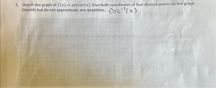 Solved 5. Sketch the graph of f(x)=arccos(x). Give both | Chegg.com