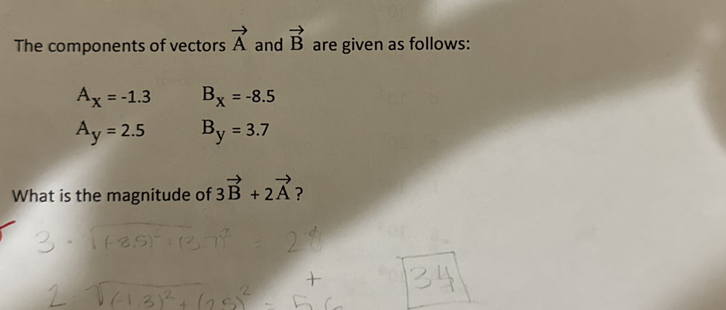 Solved The components of vectors vec(A) ﻿and vec(B) ﻿are | Chegg.com