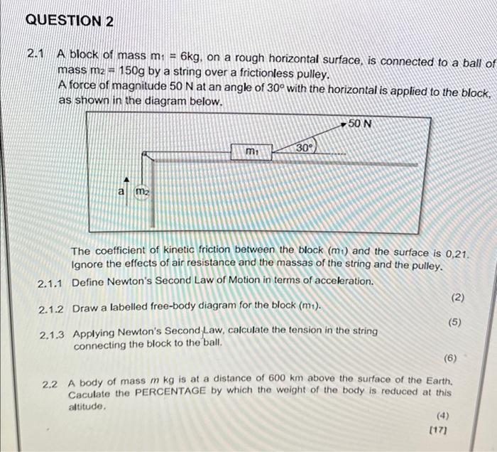Solved QUESTION 2 2.1 A block of mass m₁ = 6kg, on a rough | Chegg.com
