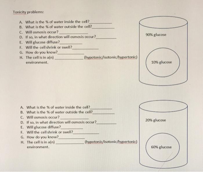 Solved Tonicity problems: 90% glucose A. What is the % of | Chegg.com