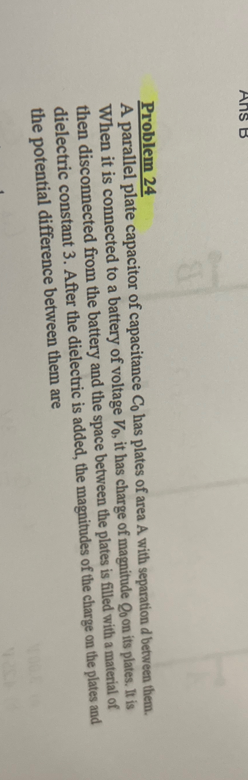 Solved Problem 24A parallel plate capacitor of capacitance | Chegg.com