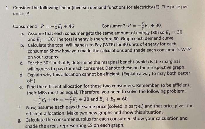 Solved 1. Consider the following linear (inverse) demand | Chegg.com