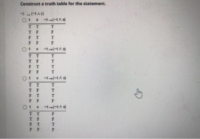Solved construct a truth table for the following statement | Chegg.com