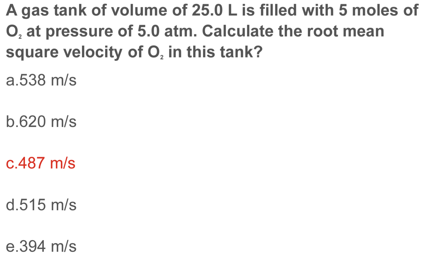 Solved A gas tank of volume of 25.0L ﻿is filled with 5 | Chegg.com