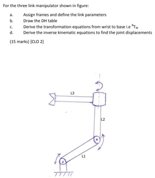 Solved For the three link manipulator shown in figure: a. | Chegg.com