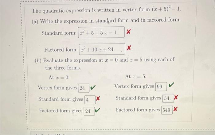 Solved The quadratic expression is written in vertex form | Chegg.com