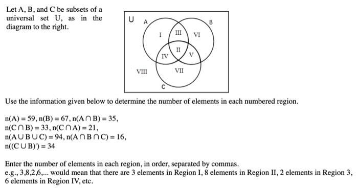 Solved Let A B And C Be Subsets Of A Universal Set U As In