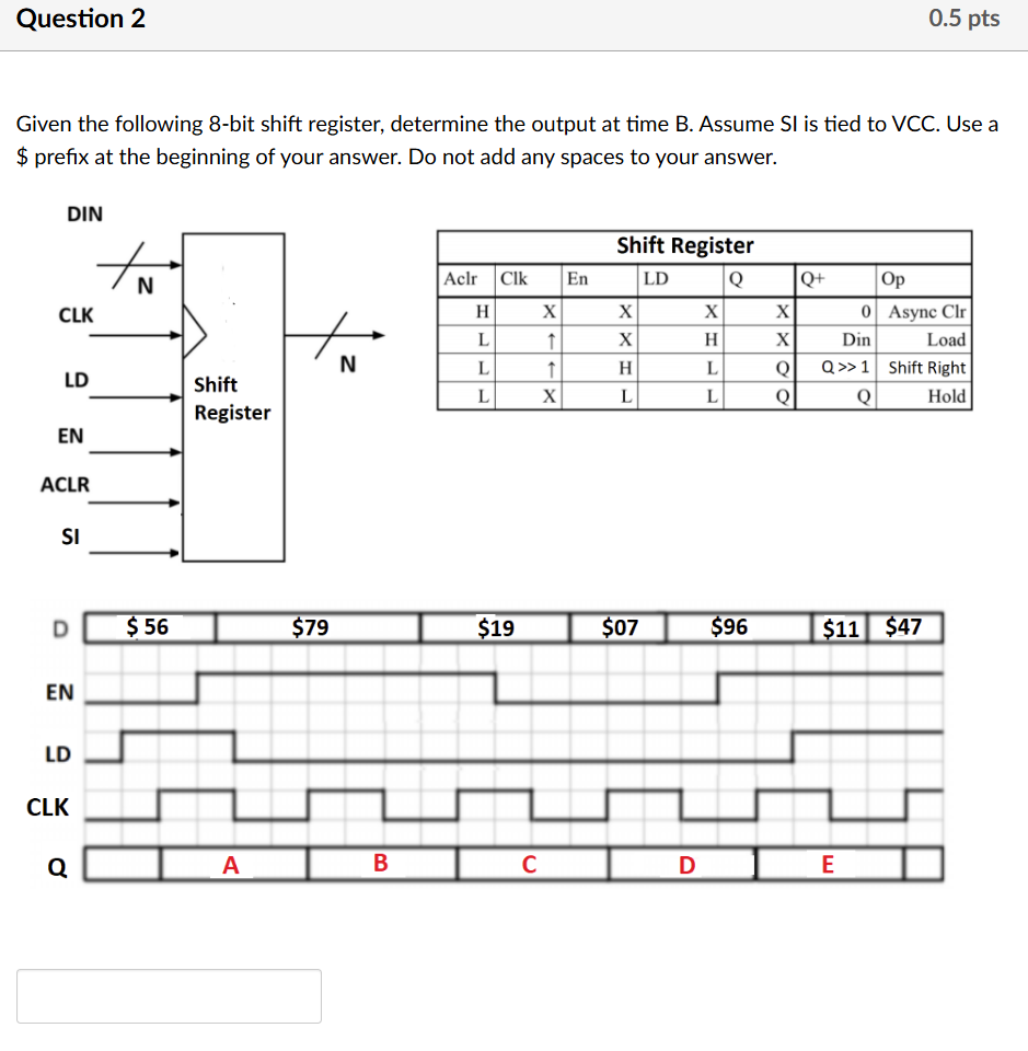 Question 2 ﻿Given the following 8-bit shift register, | Chegg.com