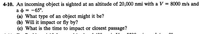 Solved 4-10. An incoming object is sighted at an altitude of | Chegg.com