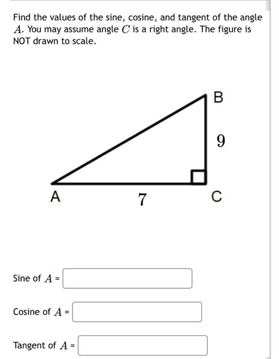 Solved Find the values of the sine, cosine, and tangent of | Chegg.com