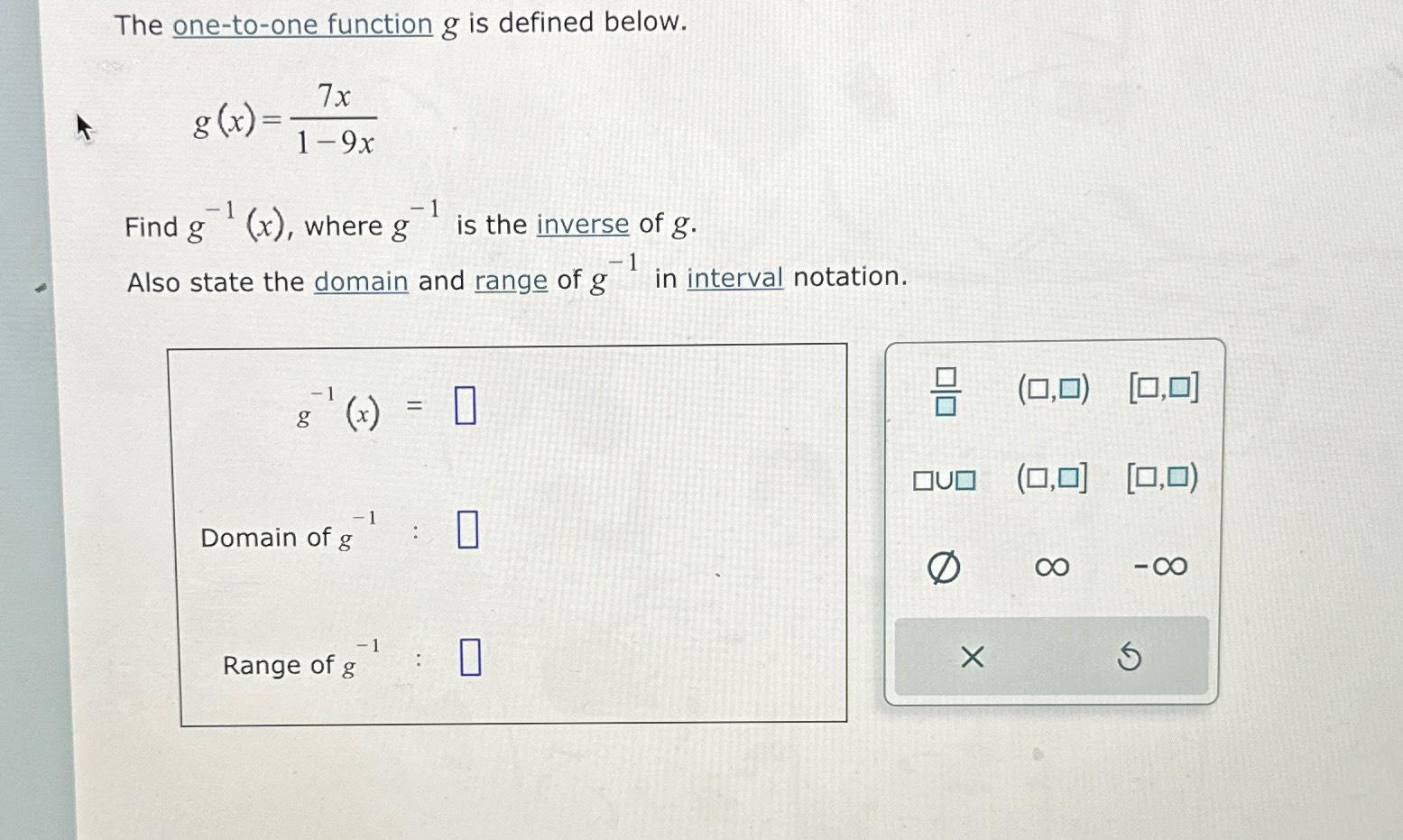 Solved The one-to-one function g ﻿is defined | Chegg.com