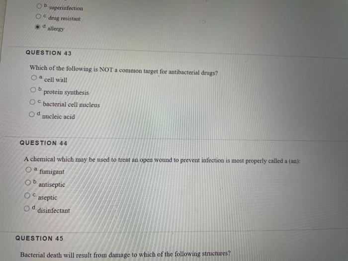 Solved superinfection drig resistant allergy QUESTION 43 | Chegg.com