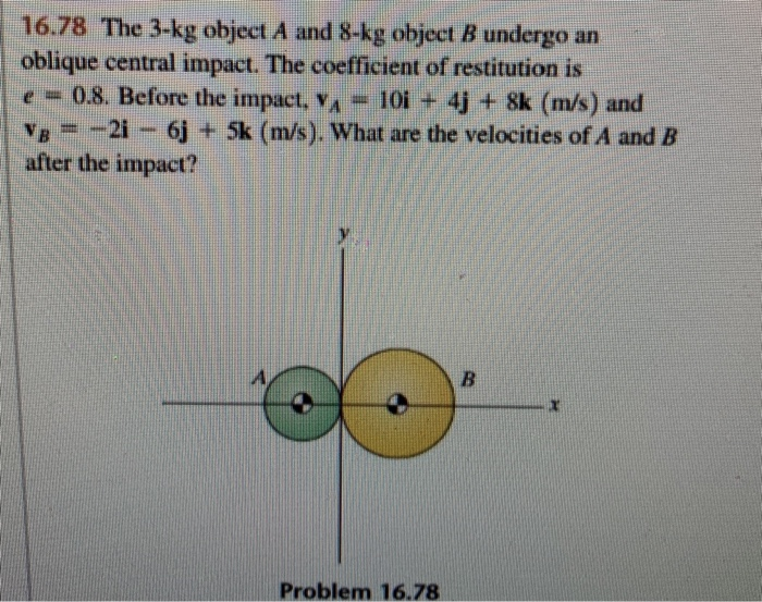 Solved 16.78 The 3-kg object A and 8-kg object B undergo an | Chegg.com