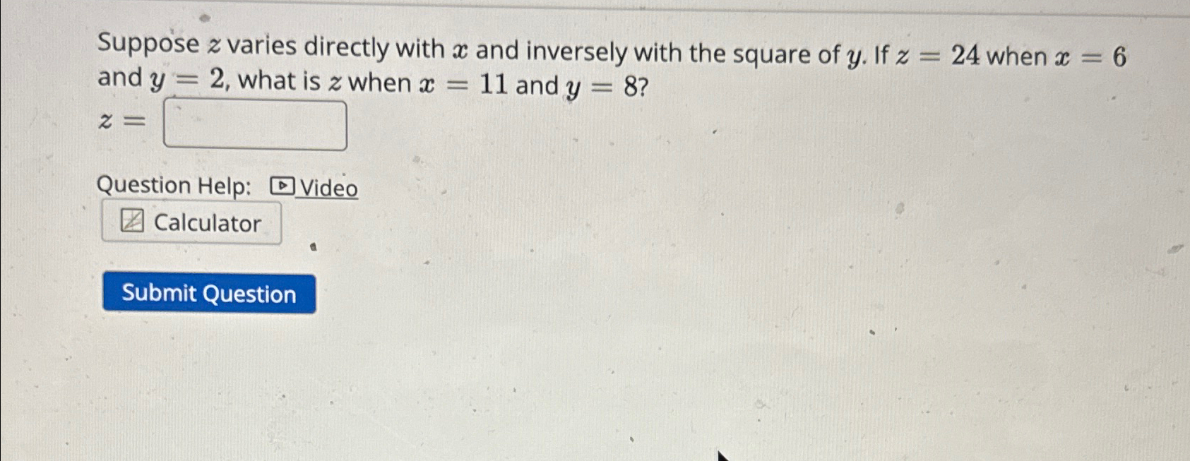Solved Suppose z ﻿varies directly with x ﻿and inversely with | Chegg.com