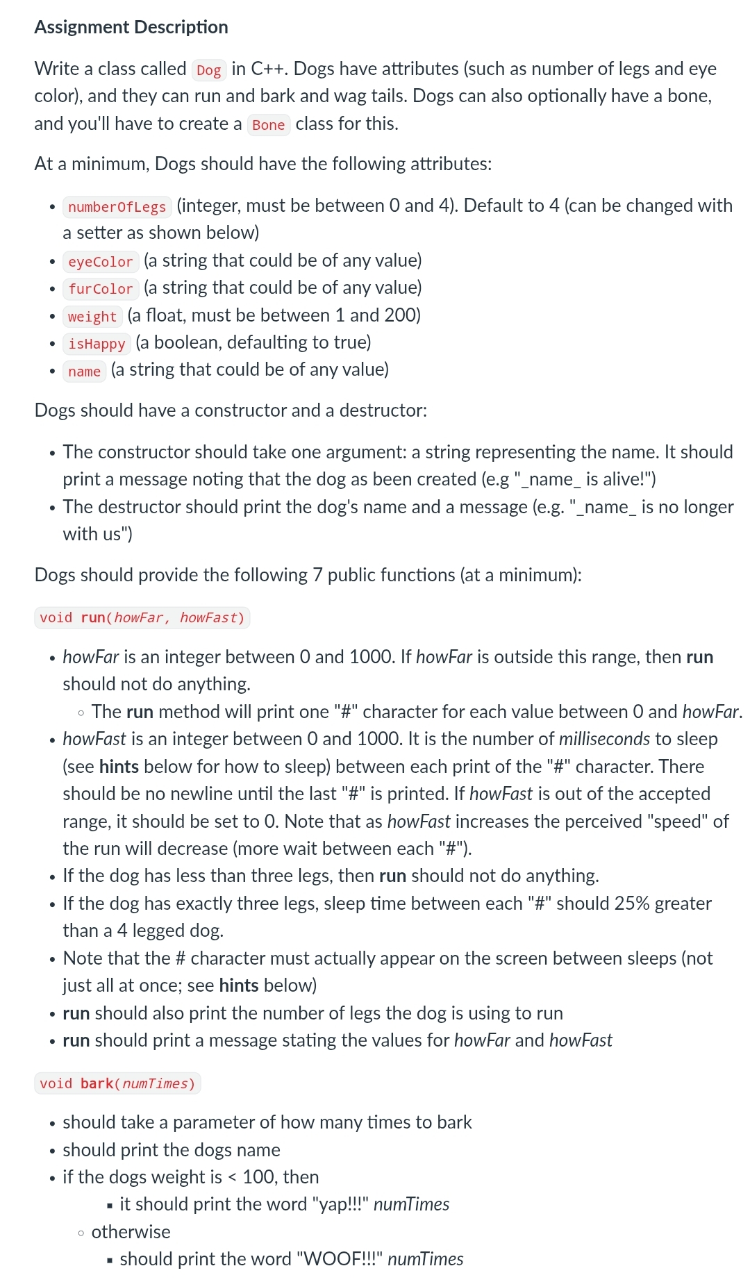 Solved Assignment DescriptionWrite a class called Dog in | Chegg.com