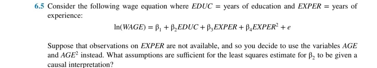 Solved 6.5 ﻿Consider the following wage equation where EDUC= | Chegg.com