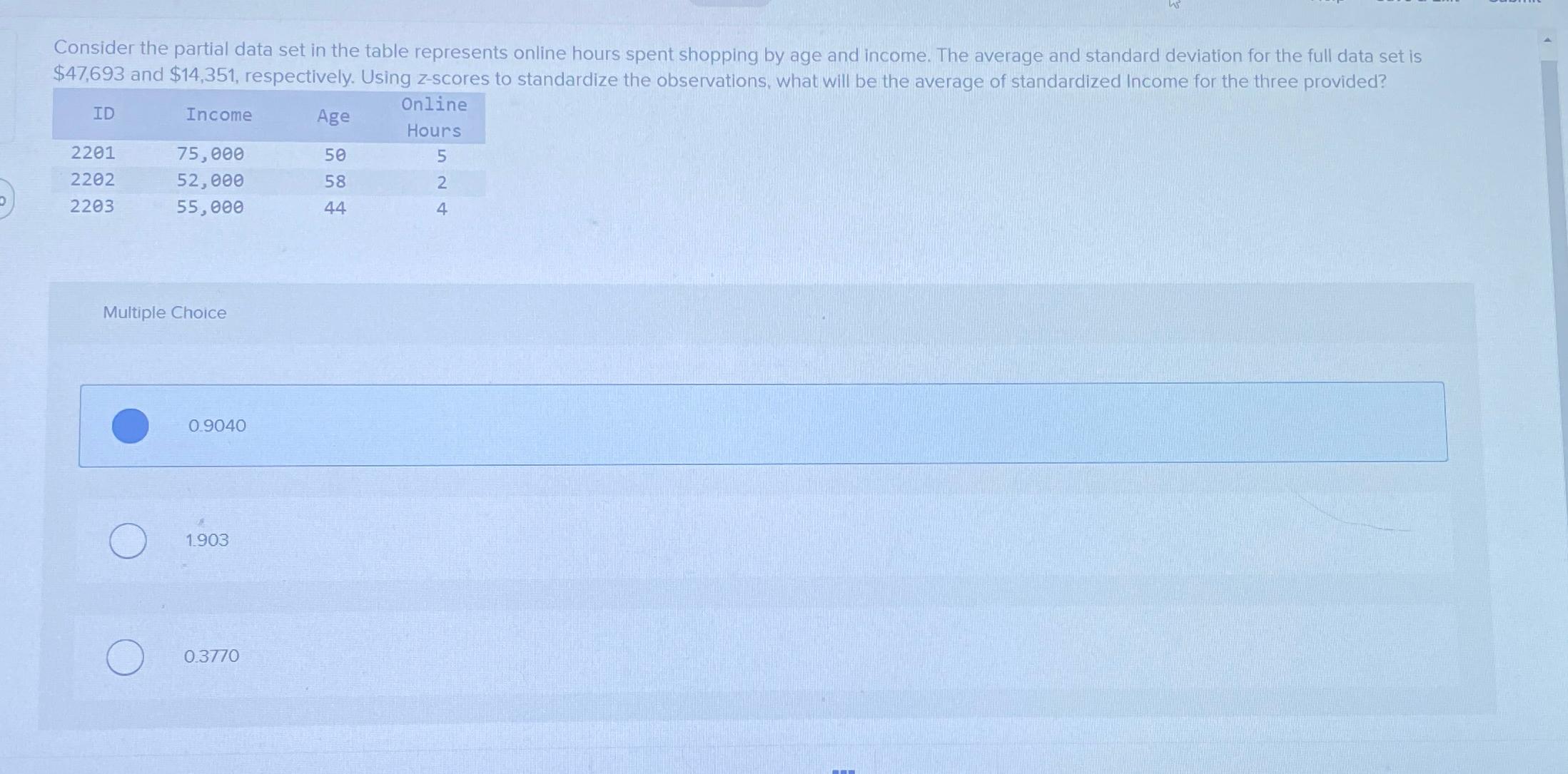 Solved Consider the partial data set in the table represents | Chegg.com