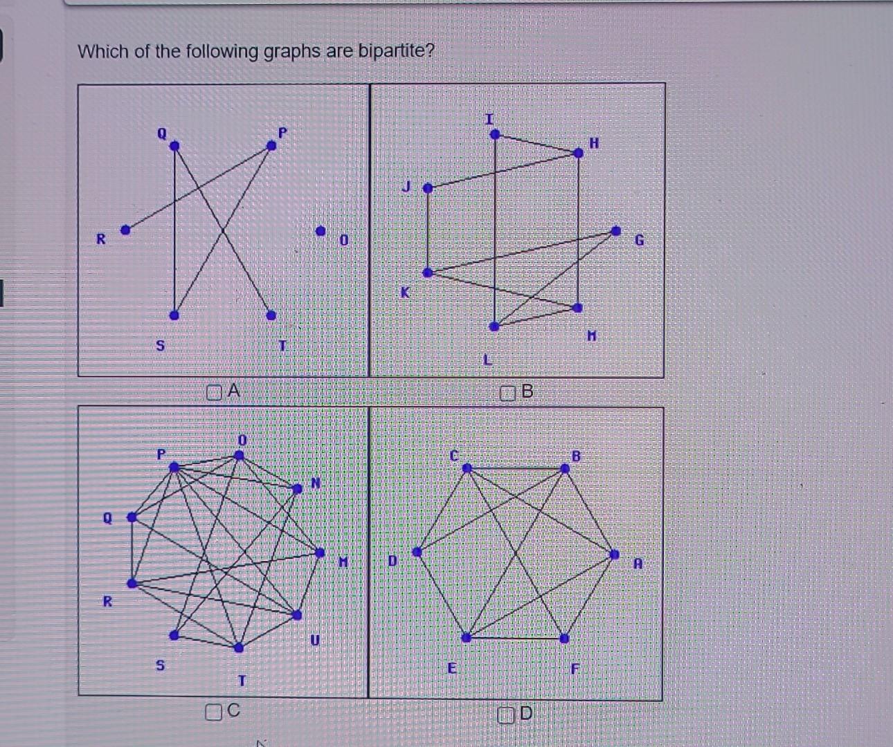 Solved Which of the following graphs are bipartite? | Chegg.com