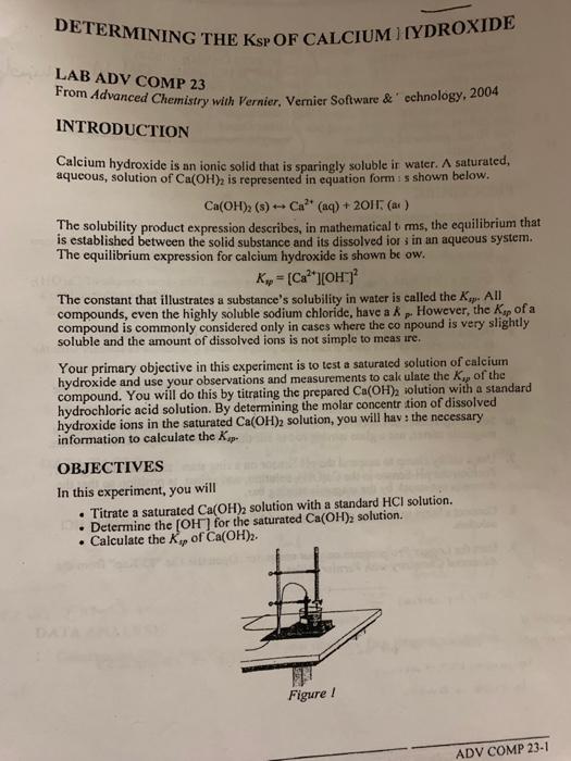Solved DETERMINING THE Ksp OF CALCIUMHYDROXIDE - Ca(OH)2 (s) | Chegg.com