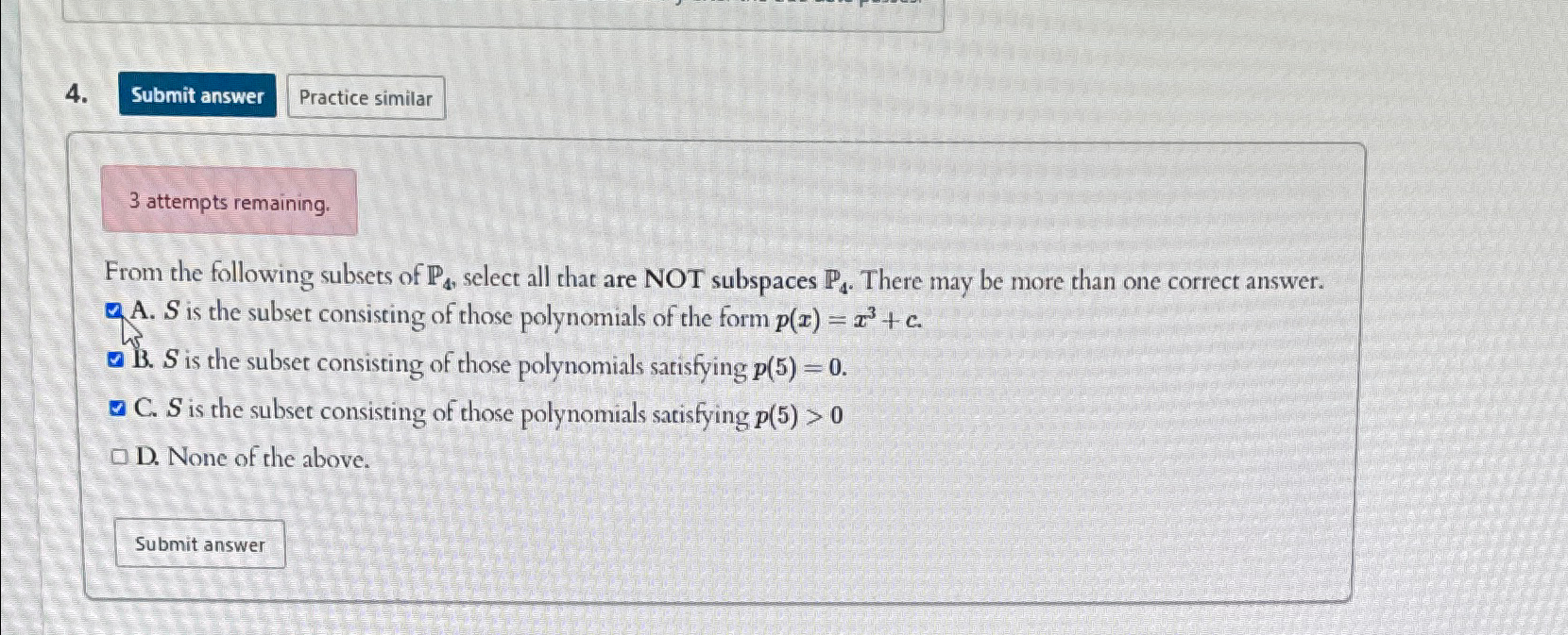 Solved From the following subsets of P4, ﻿select all that | Chegg.com