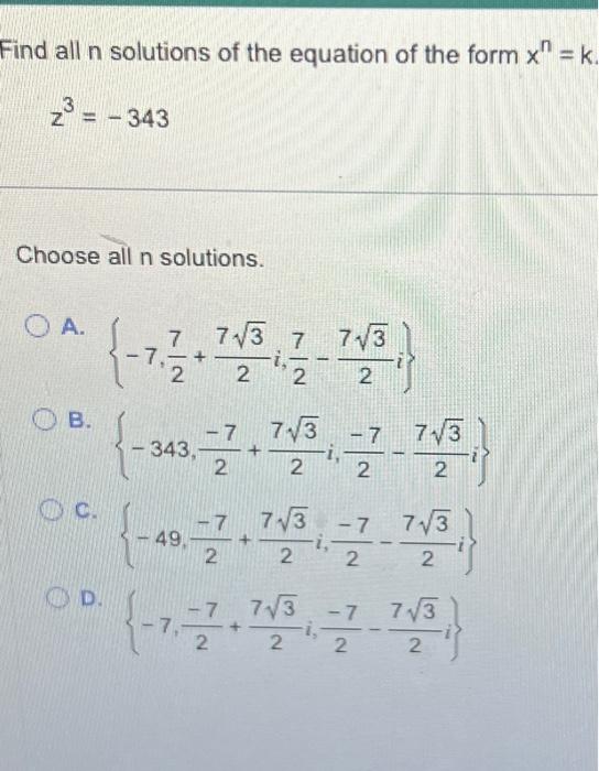 Solved Find all n solutions of the equation of the form | Chegg.com