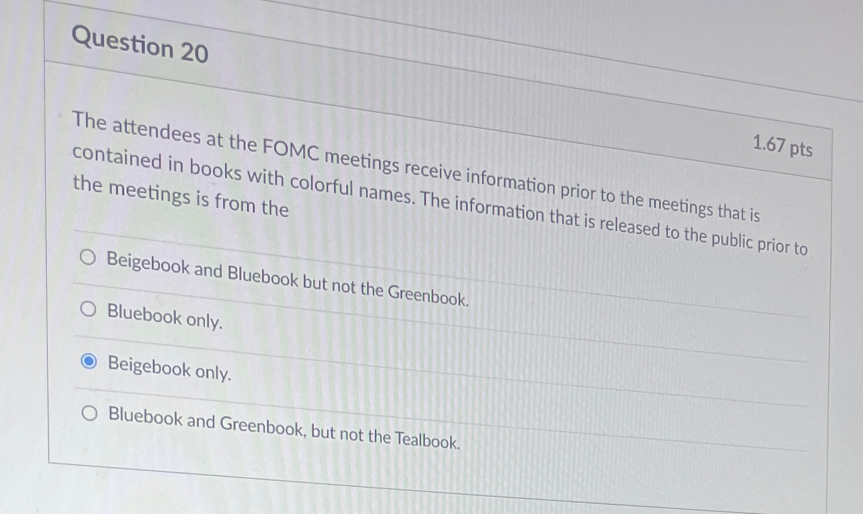 Solved 1.67 ﻿ptsQuestion 20The attendees at the FOMC | Chegg.com
