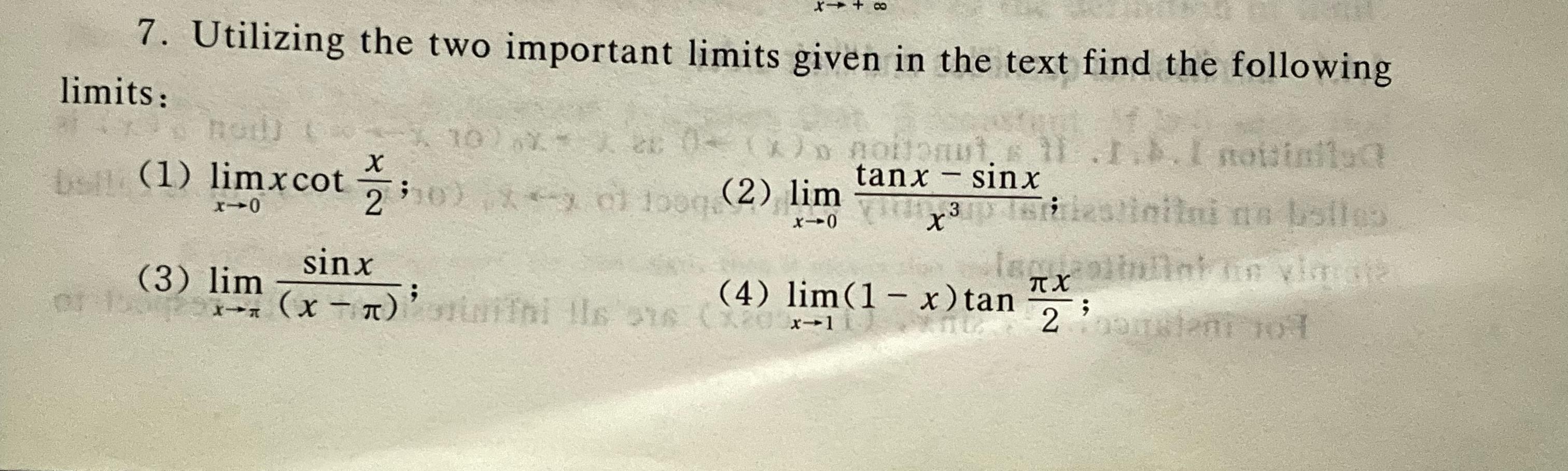 Solved Utilizing the two important limits given in the text | Chegg.com