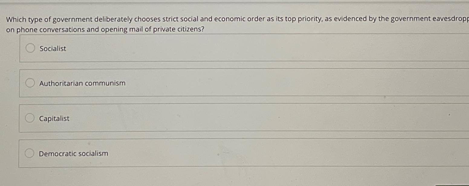 Solved Which type of government deliberately chooses strict | Chegg.com