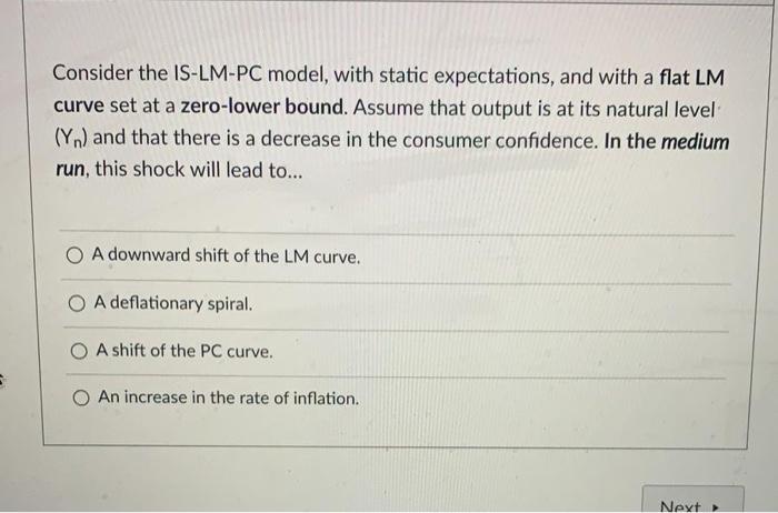 Solved Consider the IS-LM-PC model, with static | Chegg.com