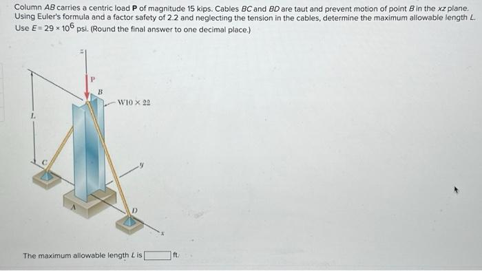 Solved Column AB carries a centric load P of magnitude 15 | Chegg.com