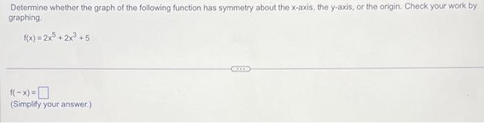 Solved Determine whether the graph of the following function | Chegg.com