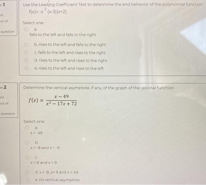 Solved n1 Use the Leading coefficient Test to determine the | Chegg.com