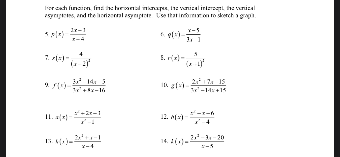 Solved For each function, find the horizontal intercepts, | Chegg.com