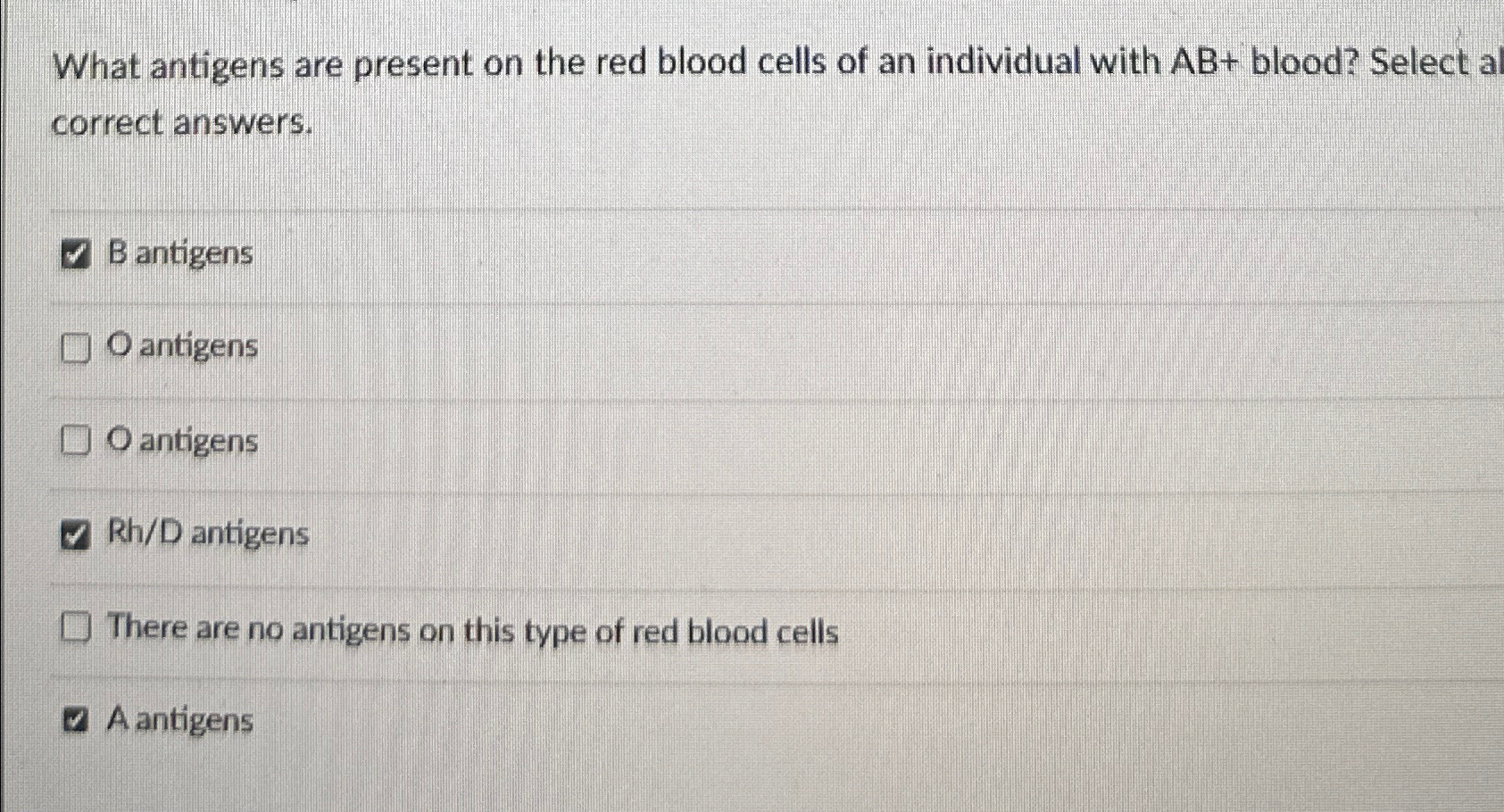 Solved What antigens are present on the red blood cells of | Chegg.com