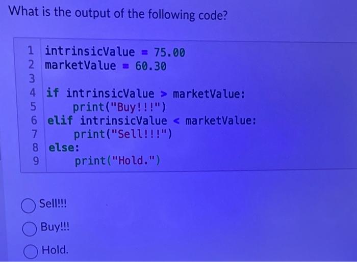 Solved What is the output of the following code? Sell!!! | Chegg.com