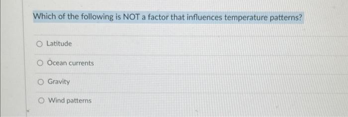 Solved Which of the following is NOT a factor that | Chegg.com