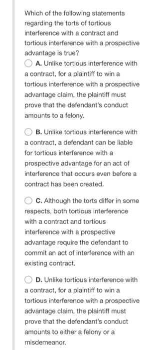 Which of the following statements regarding the torts | Chegg.com